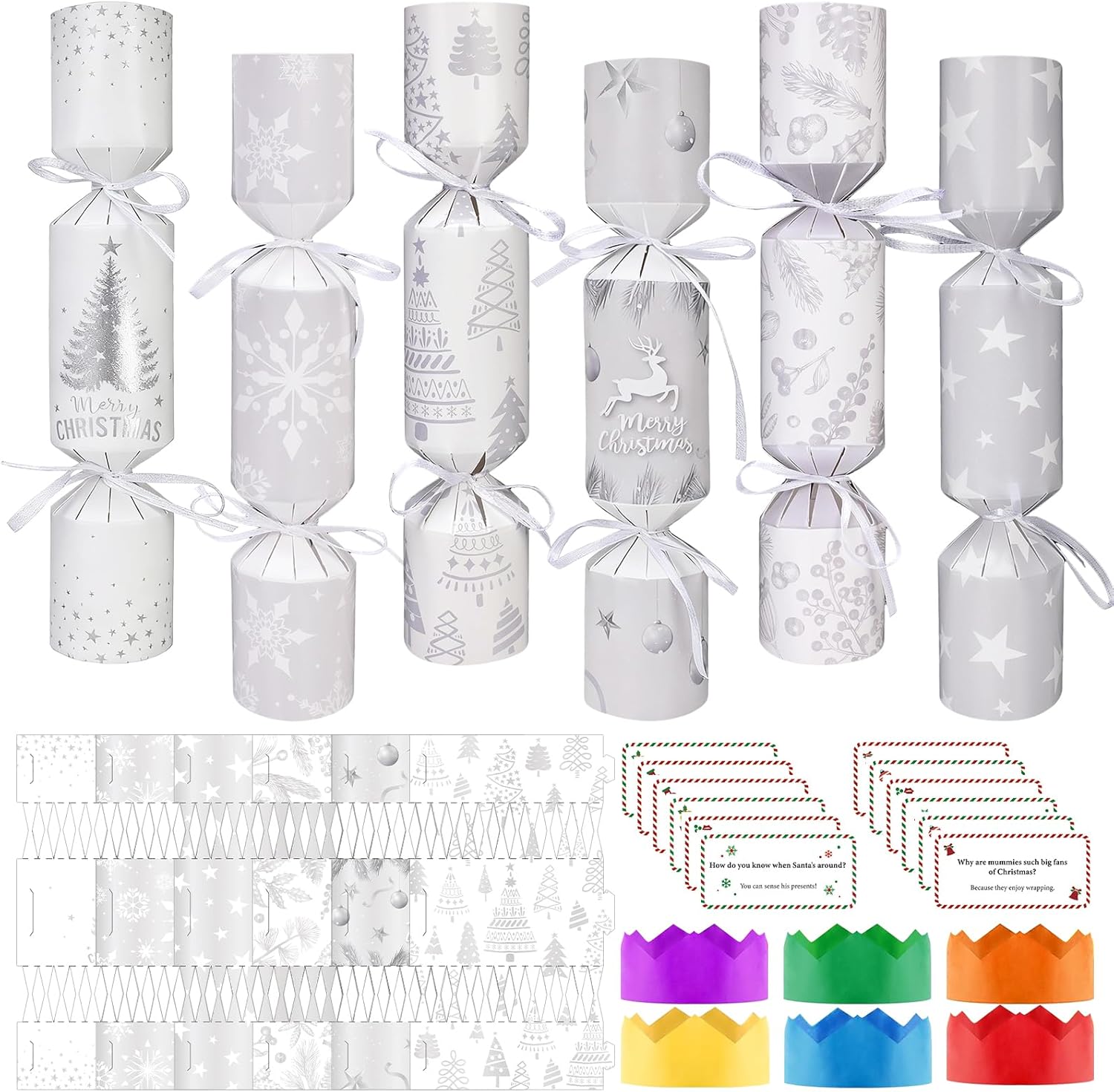 Amazon.com: DPKOW 12 Pack Silver Christmas Crackers with Prizes Non ...