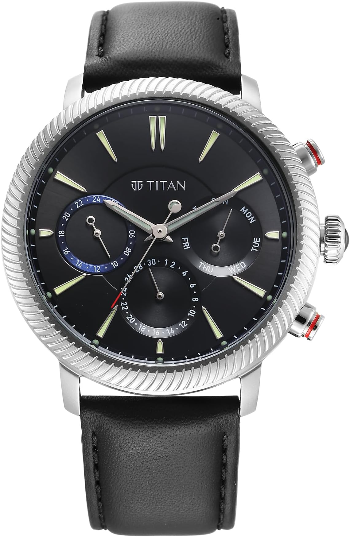 Titan Men Leather Blue Dial Analog Watch -Nr1733Kl01, Band Color-Black ...