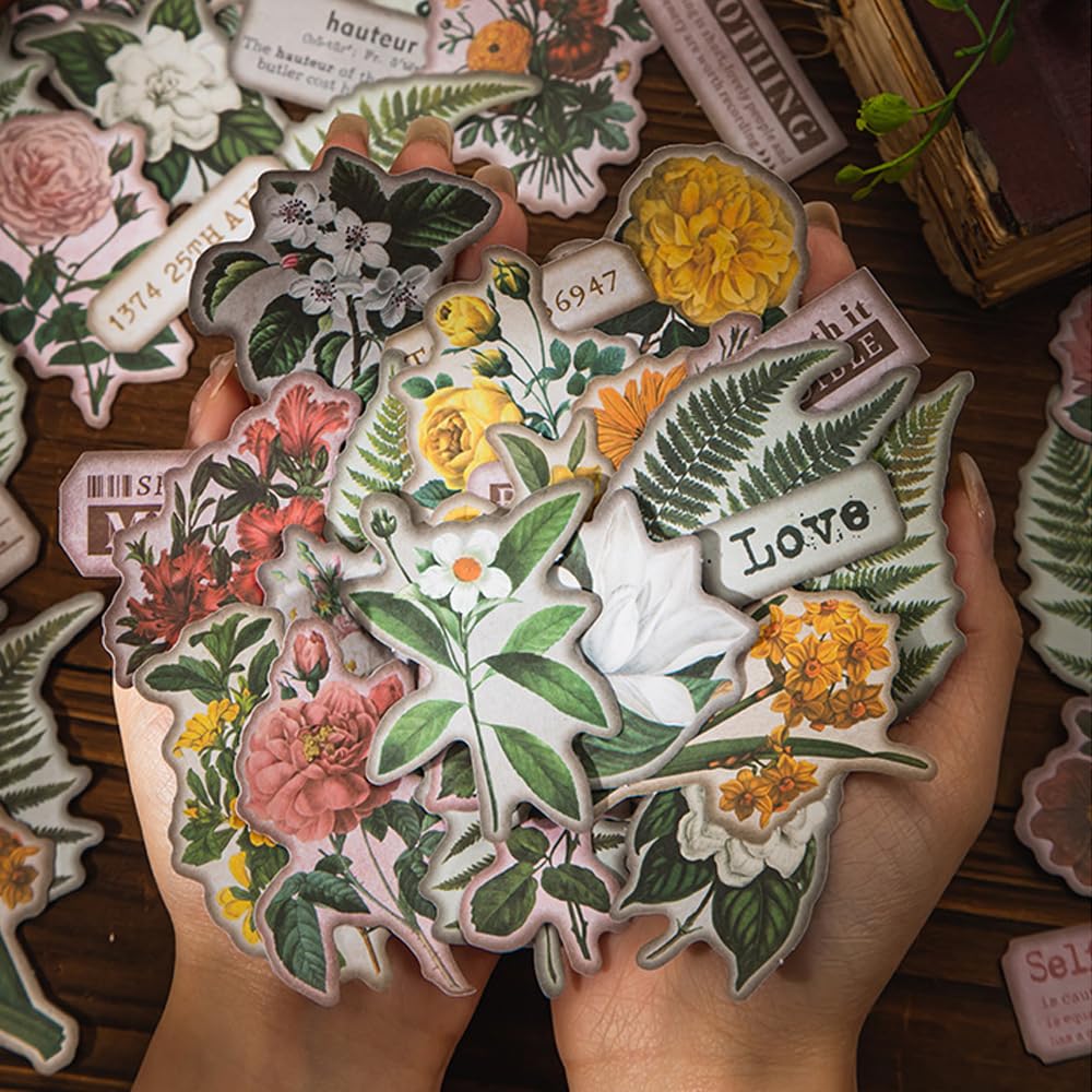 Amazon.com: 240 Pcs Vintage Flowers Natural Stickers,Flower Plant ...