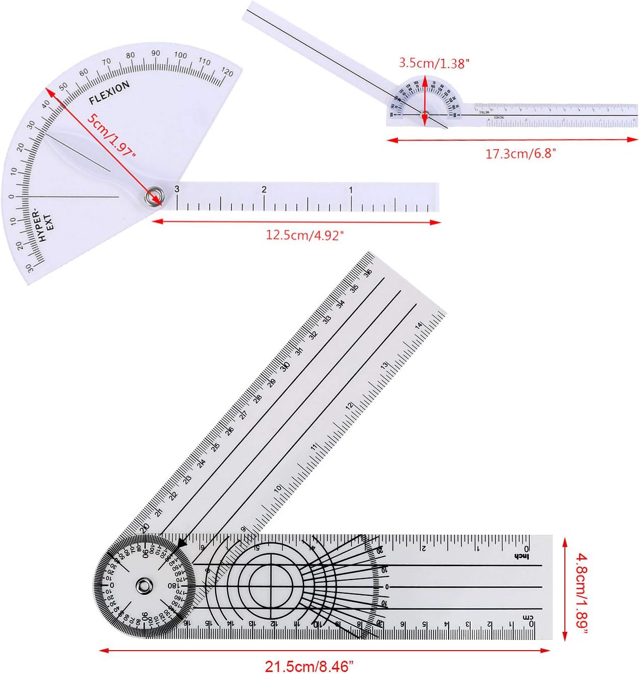8 6 pcs/set Angle Medical Ruler Plastic Goniometer Joint Range of ...