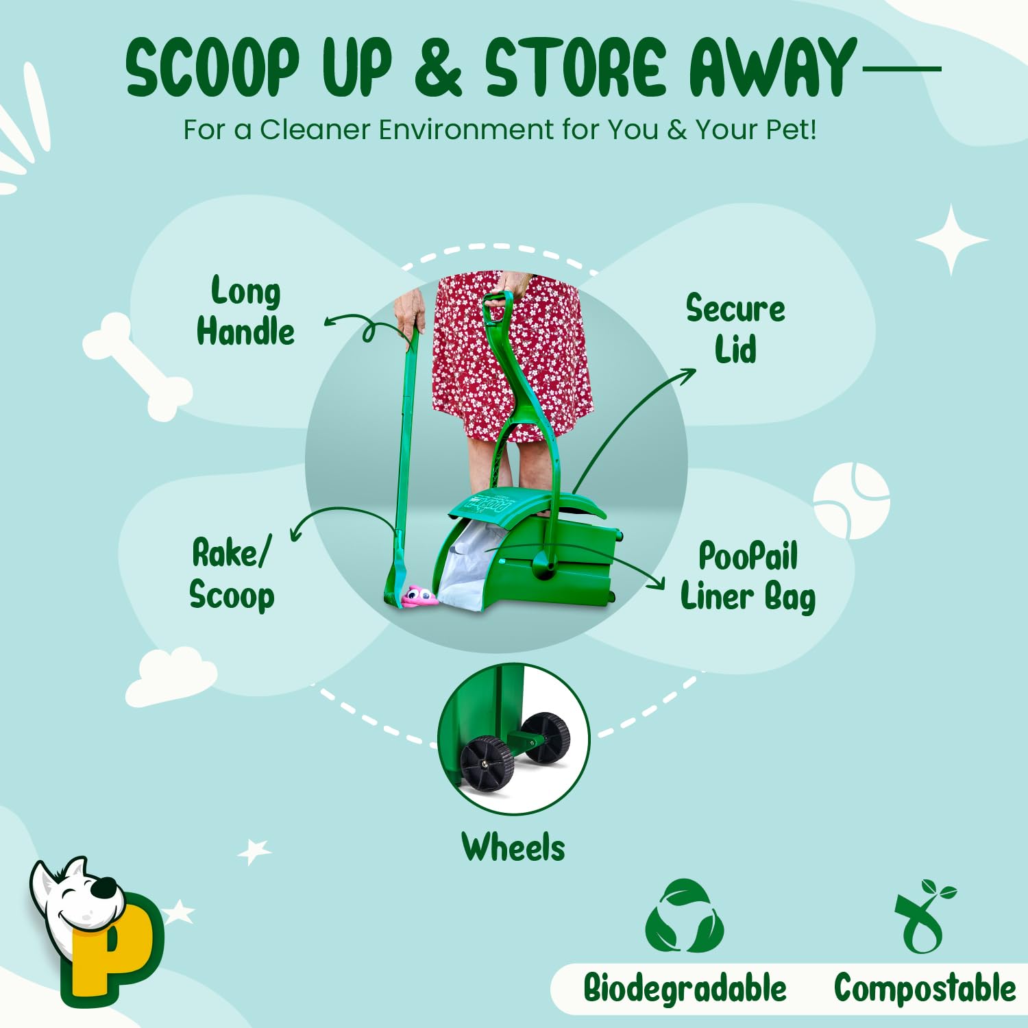 PooPail - Tall with Wheels, 2-in-1 Backyard Dog Poop Solution, Pooper ...