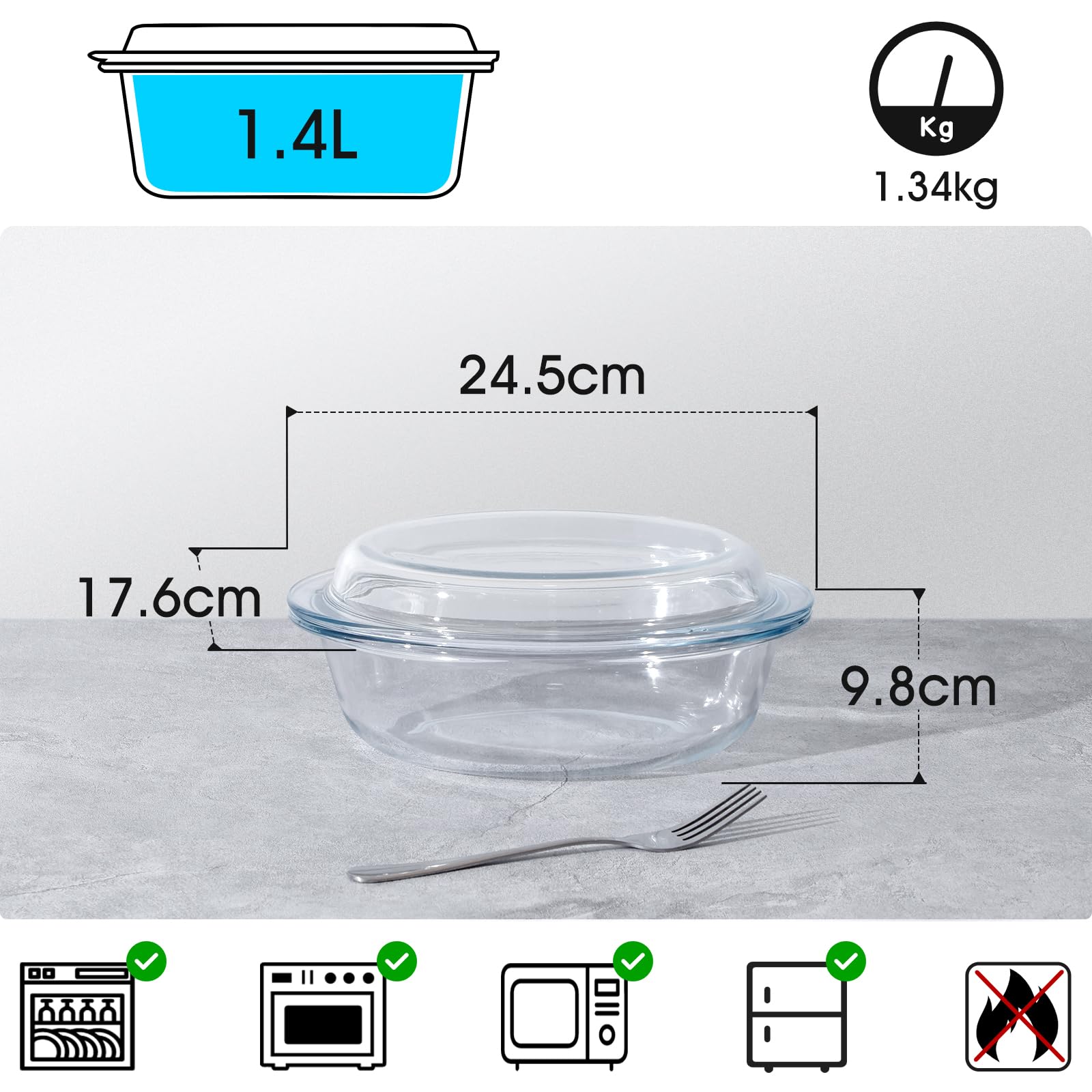 NUTRIUPS Oval Casserole Dish, 1.4L Small Oven Dish with Lid, Glass ...