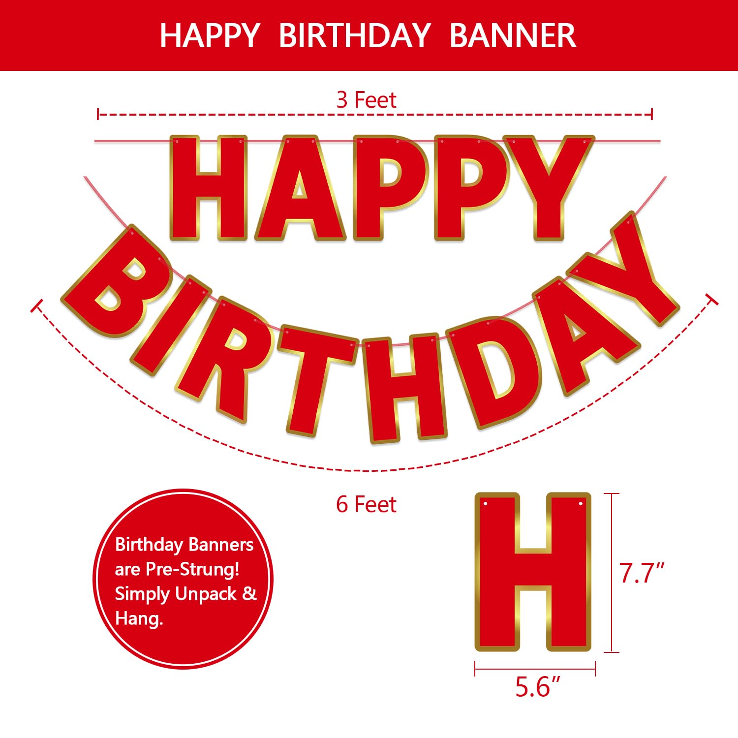 Snapklik.com : Red Birthday Decorations Red Happy Birthday Banner ...