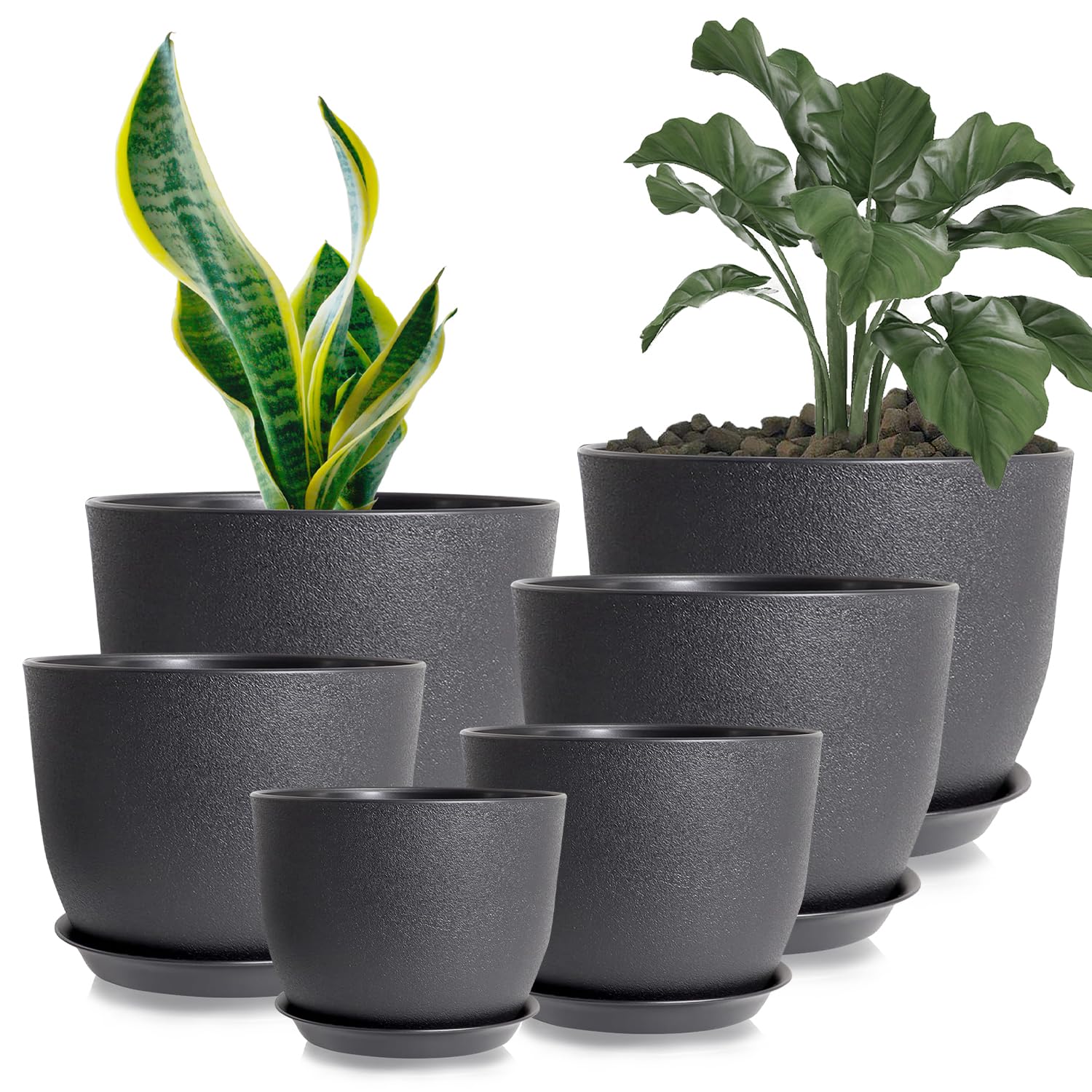 Lighterday 25/23/20/18/16/12CM Plant Pots Indoor 6 Pcs Flower Pot Large ...