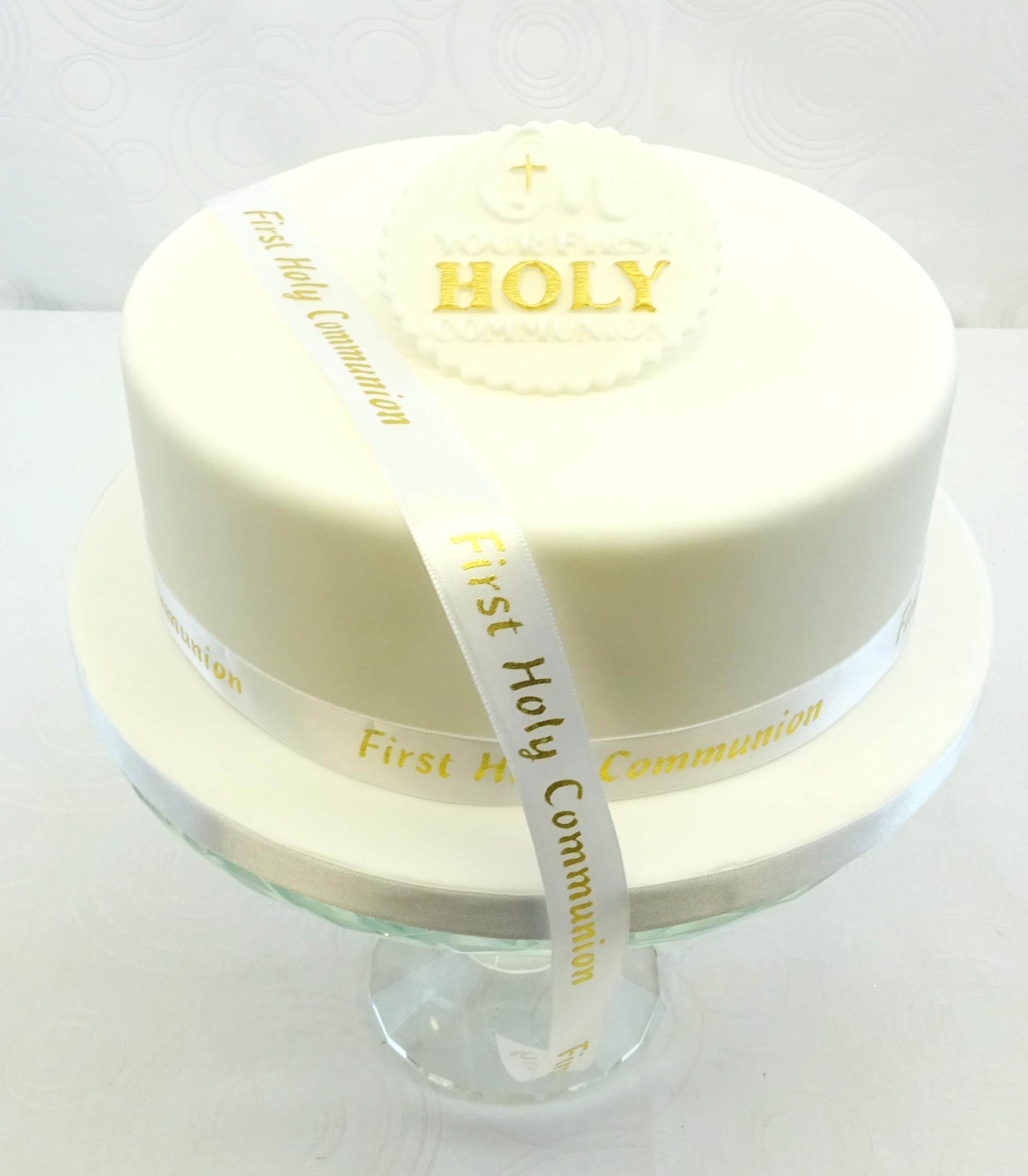 First Holy Communion Edible Gold Cross Bible & Ribbon Cake Decoration ...