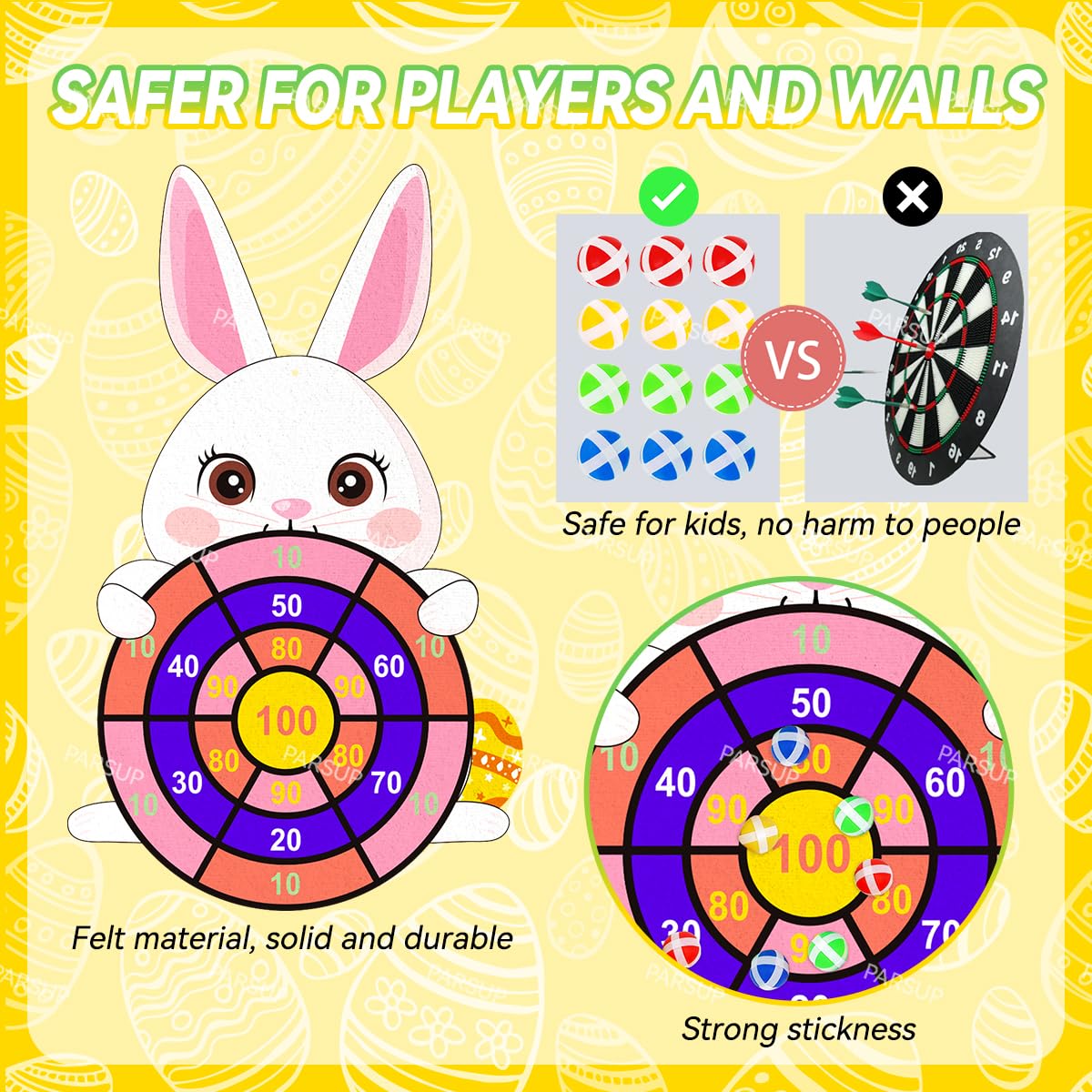 Velcro Darts Easter Dart Board Game With 12 Stick Balls - Bunny Gnome ...