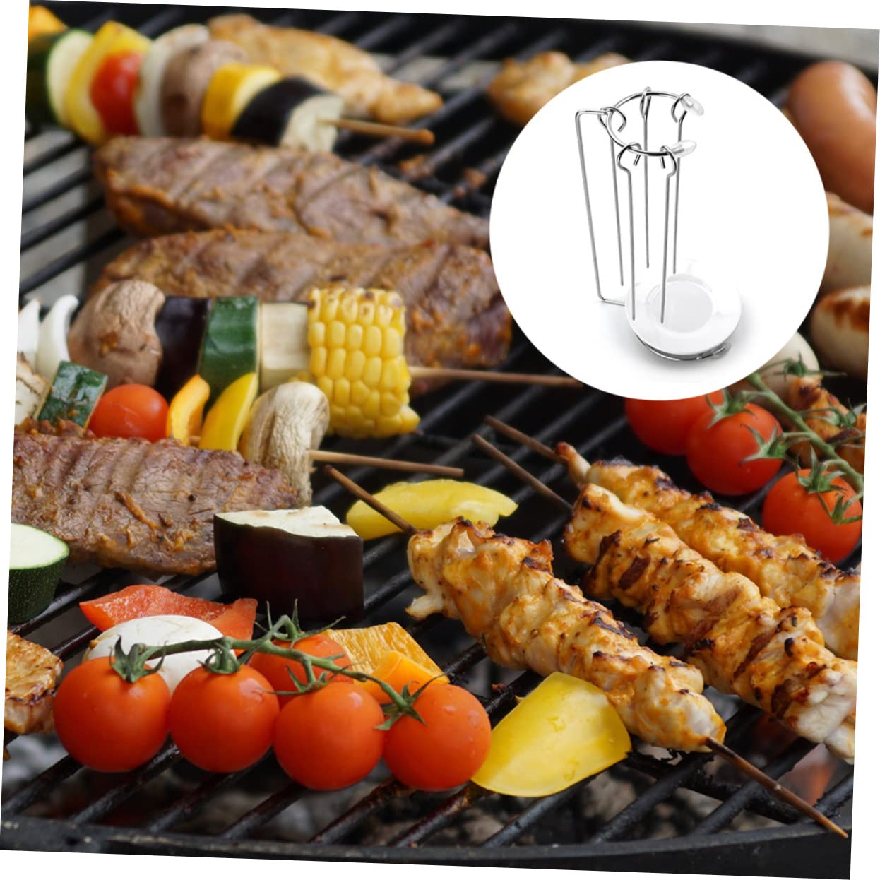 Rack Para Kabobs Con 6 Pinchos De Acero Inoxidable Y Bolsa
