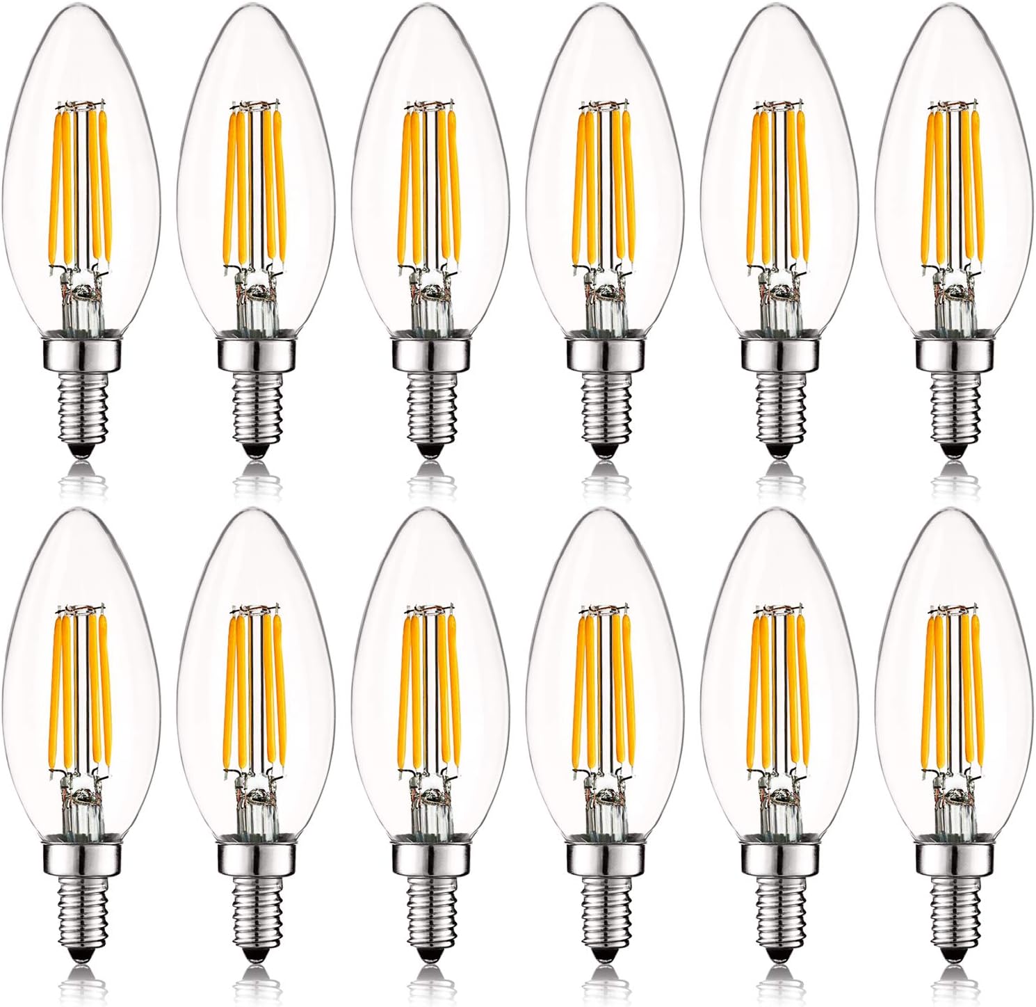 LUXRITE 4W Vintage Candelabra LED Bulbs Dimmable, 430 Lumens, 2700K ...