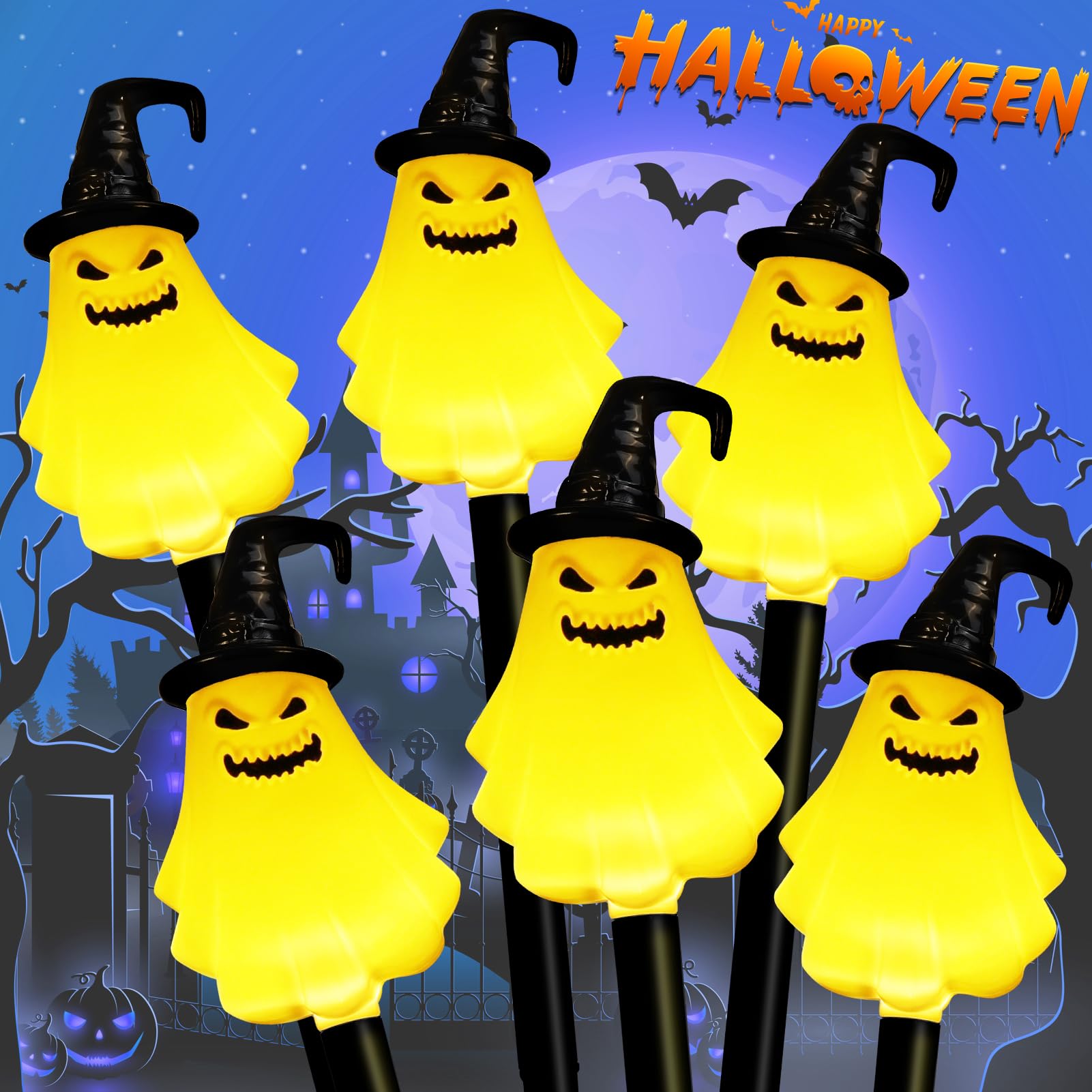 Amazon.com : Set of 6 Halloween Ghost Pathway Lights Light up Ghost ...