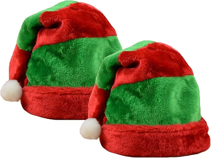 Amazon.com: 2 Pack Plush Christmas Hats, Adult Elf Hat Headdress Party ...