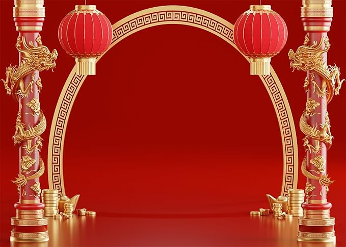 Amazon.com : Loccor 17x10ft Fabric Happy Chinese New Year Backdrop Red ...