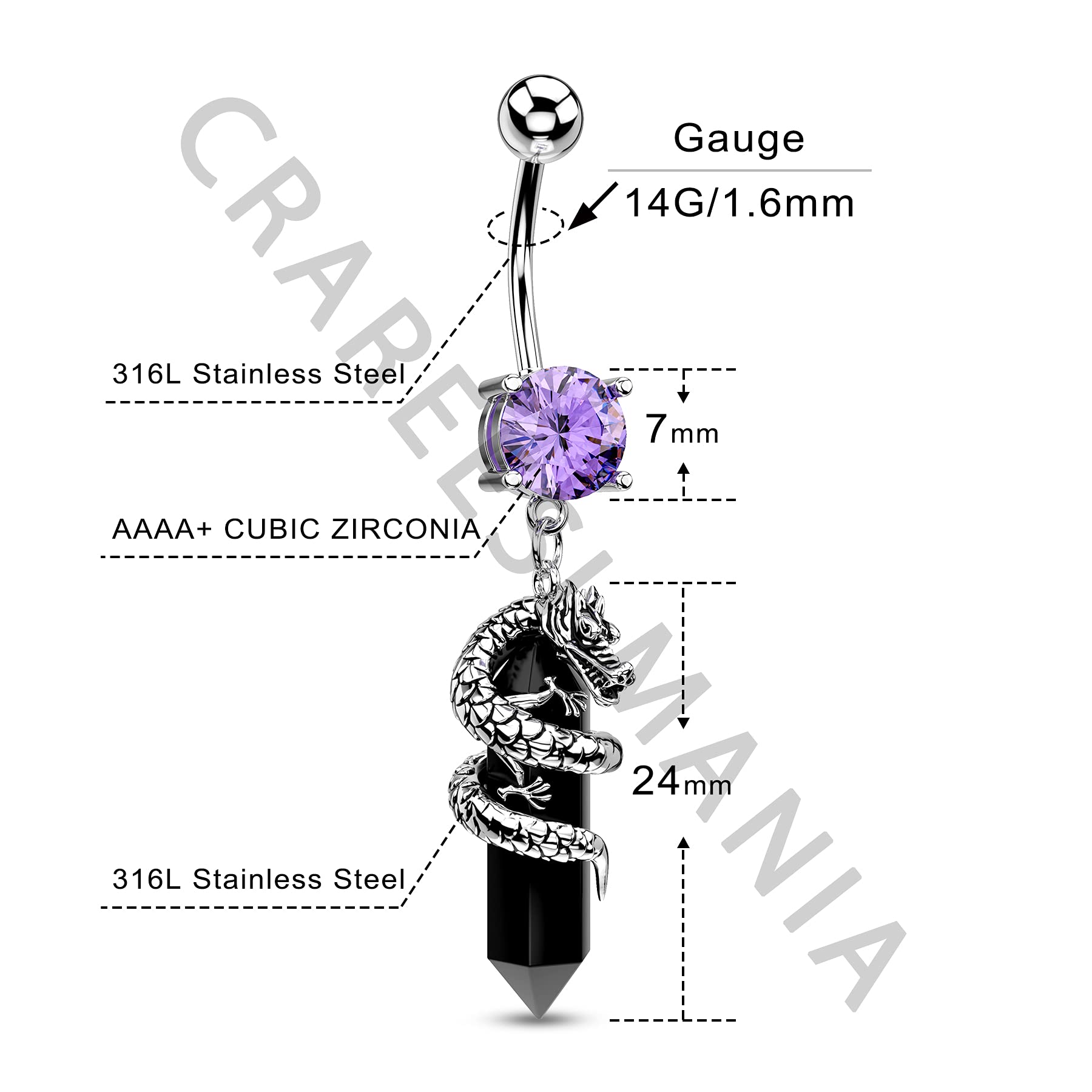 Buy CM Crareesi Mania Dragon Belly Bars Burn Silver Belly Button Bars ...