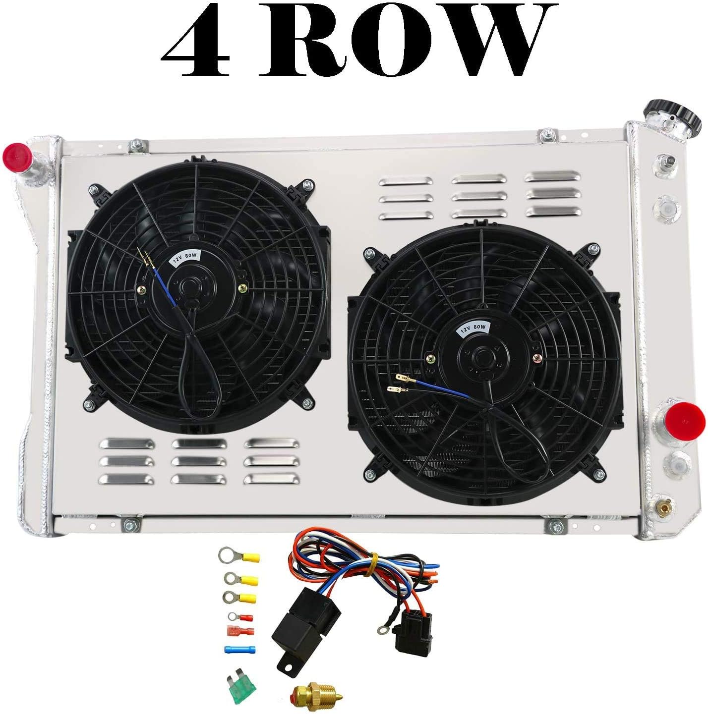Amazon.com: ALLOYWORKS 4 Row All Aluminum Radiator + 2x12" Fan Shroud + Thermostat Kit for 1982 ...
