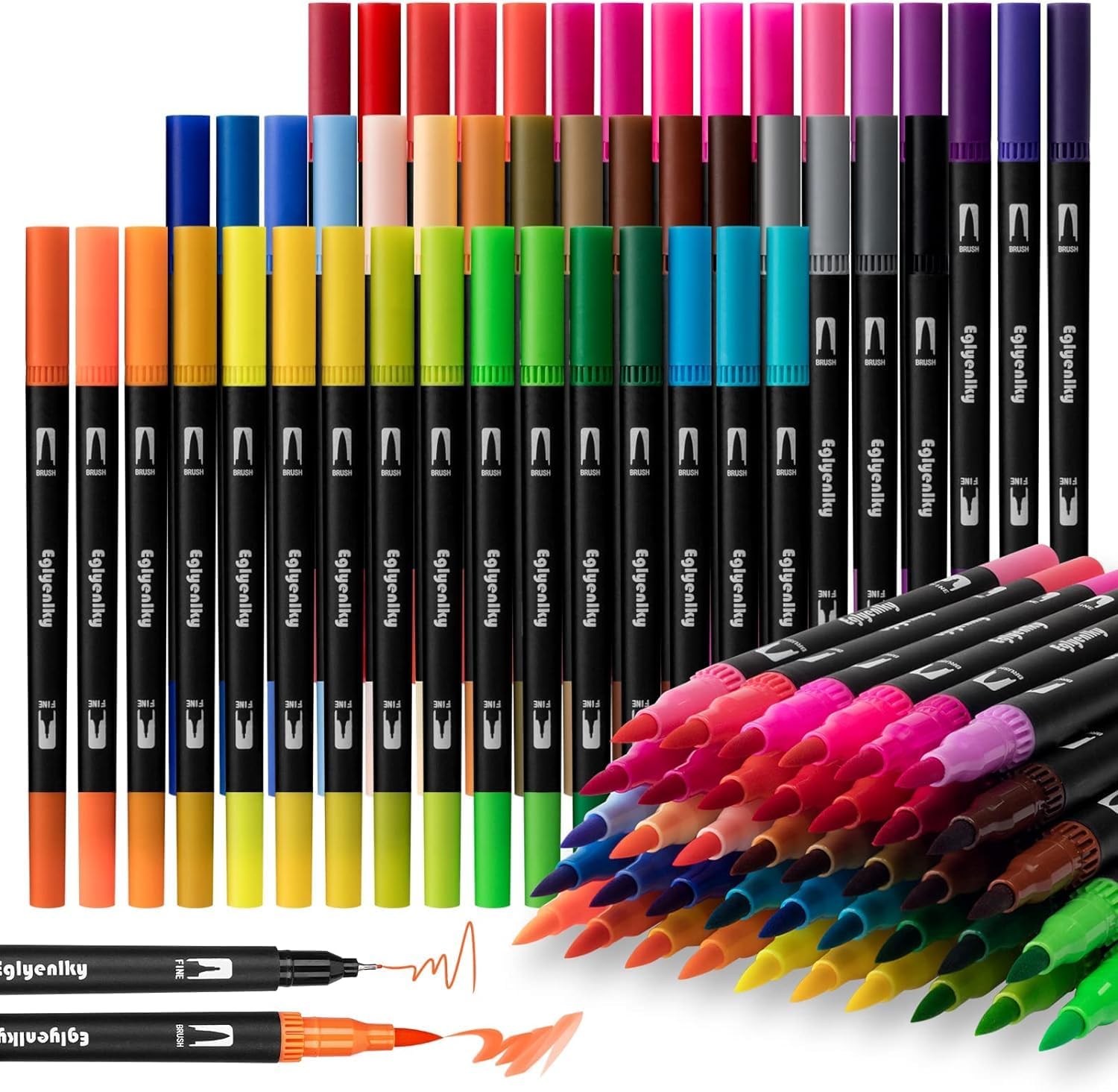 SUPER TOY 48 Shades Dual Tip Brush Marker Fineline Color Pens Set for ...