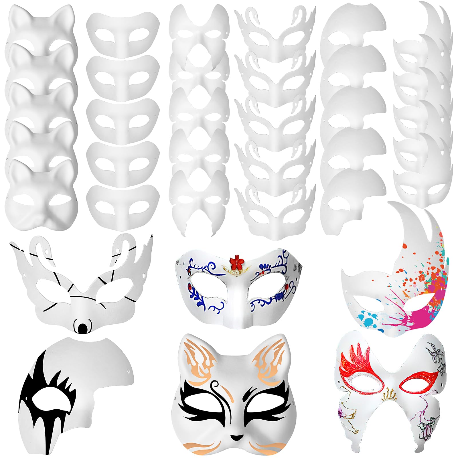 30Pcs Paper Mache Masks, White Paper Masks Craft Mask Half Face Party ...
