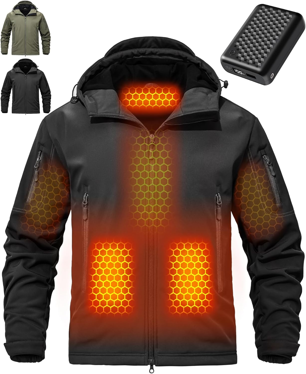 Wulcea Graphene Heated Soft Shell Jacket for Men 12V 18400mAh Large ...