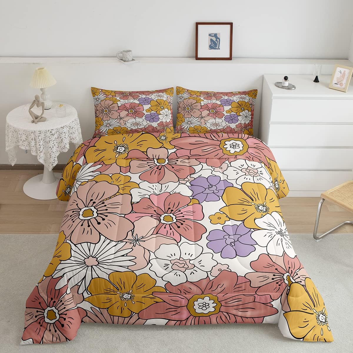 Amazon.com: Groovy Flower Comforter 60S 70S 80S Flowers Pink Purple ...