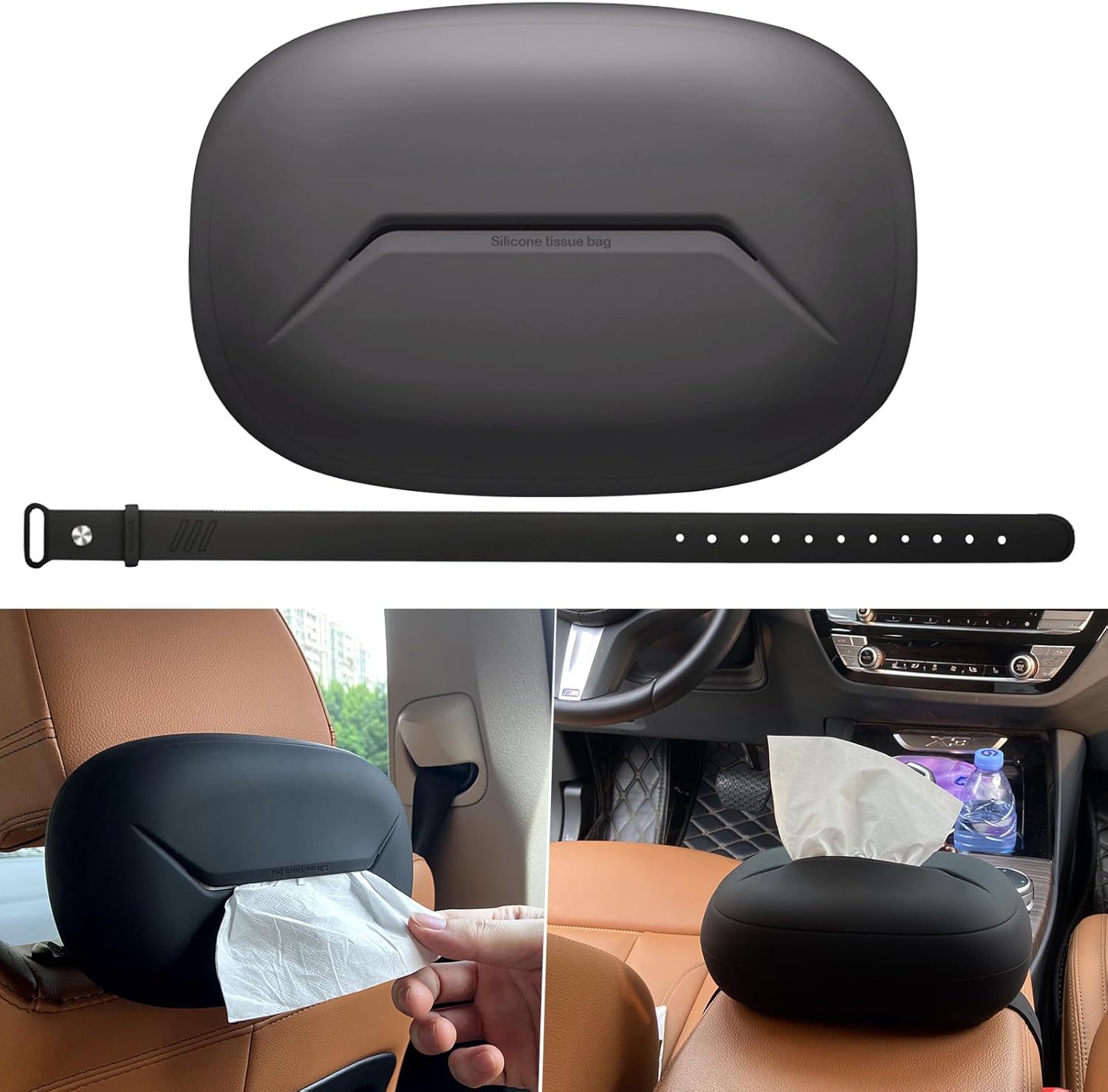 Car Tissue Holder,Silicone Tissue Box Organizer with Adjustable Band ...