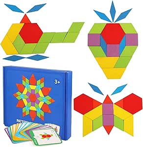 Amazon.com: KanCai 155PCS Wooden Pattern Blocks Set Geometric Shape Puzzles Classic Educational ...