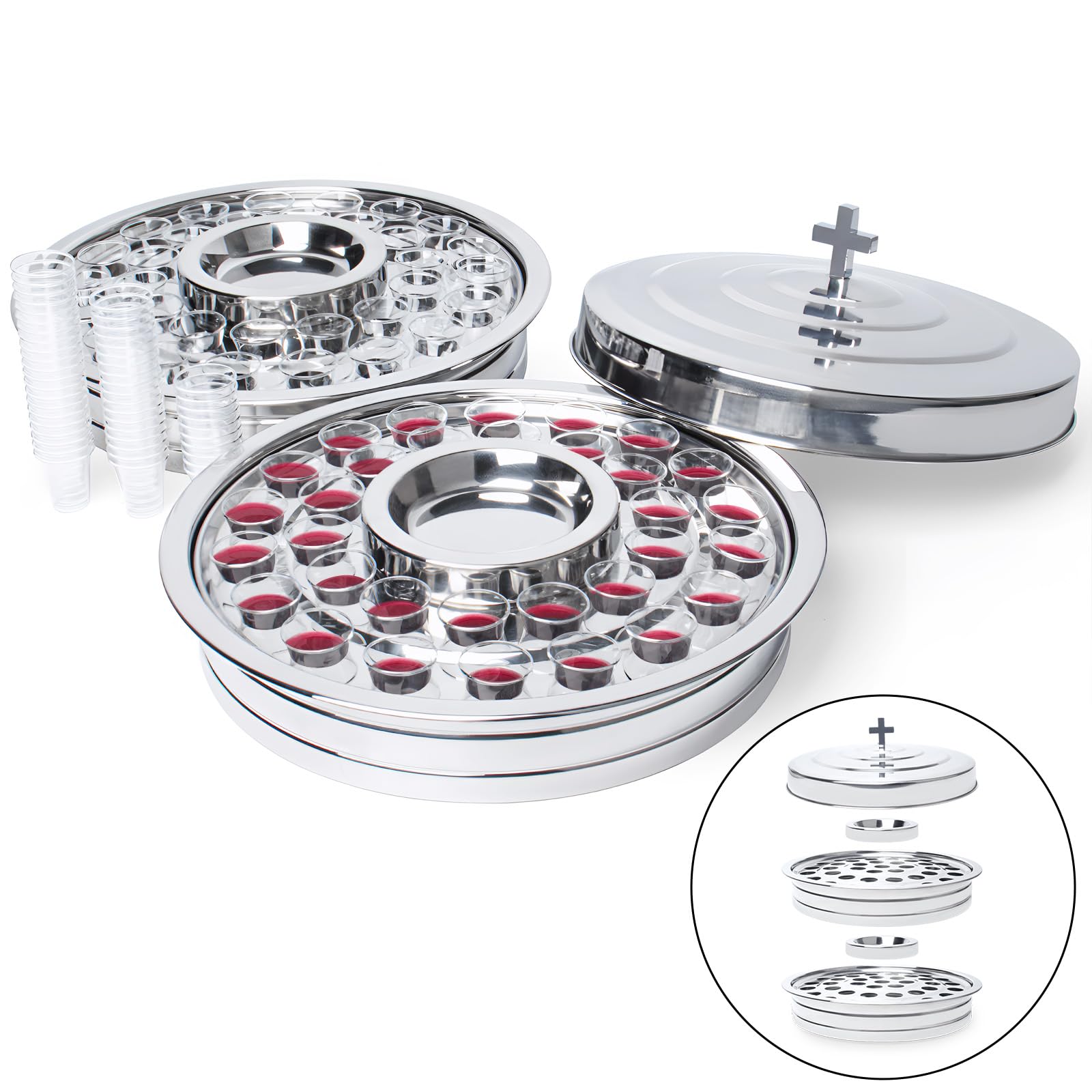 Amazon.com: LOPOO Dual Communion Trays for Churches with Lid, Silver ...