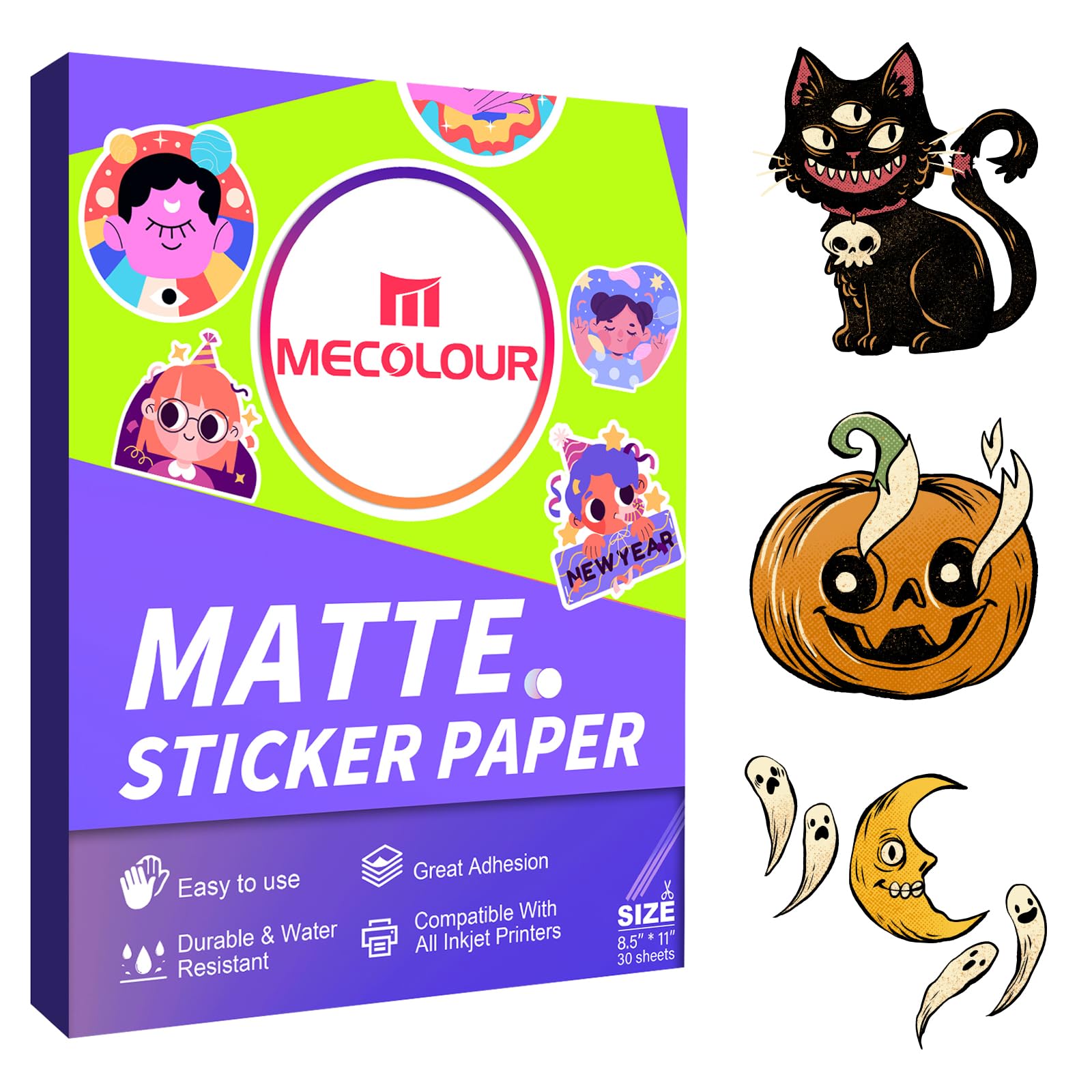 Amazon.com : MECOLOUR Printable Vinyl Sticker Paper Matte White ...
