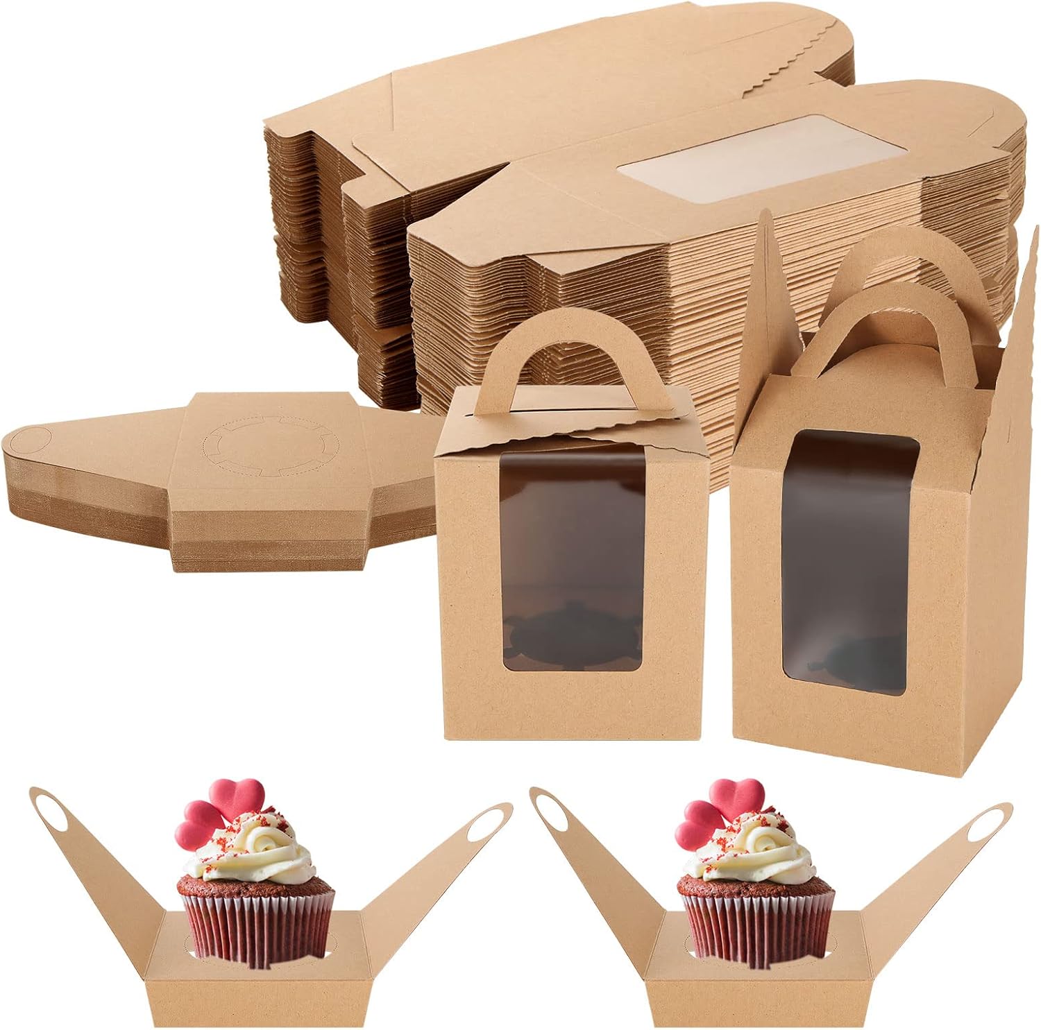 GOYADA 100 Pack Individual Cupcake Boxes, 9.5x9.5x11cm Single Cupcake ...
