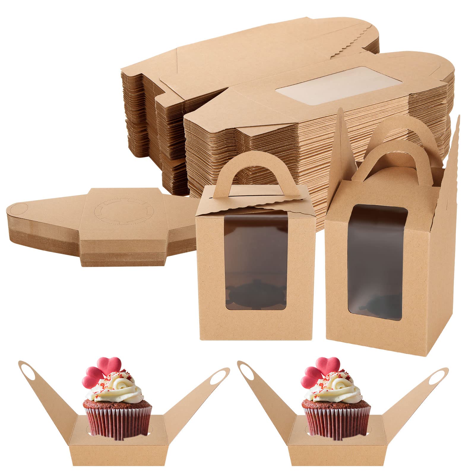 GOYADA 100 Pack Individual Cupcake Boxes, 9.5x9.5x11cm Single Cupcake ...
