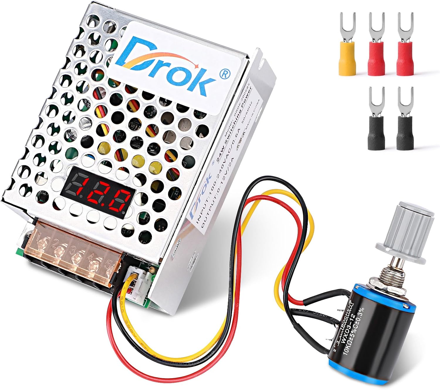 Amazon.co.jp: DROK スイッチング電源 AC 110V/220V→DC 0-12V 2A 25W 電圧調整可能 安定化電源 ...
