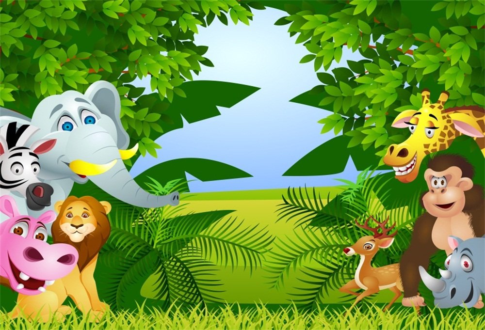 Buy 5x3ft Cute Zoo Backdrop Baby Shower Photo Booth Props Cartoon Green ...