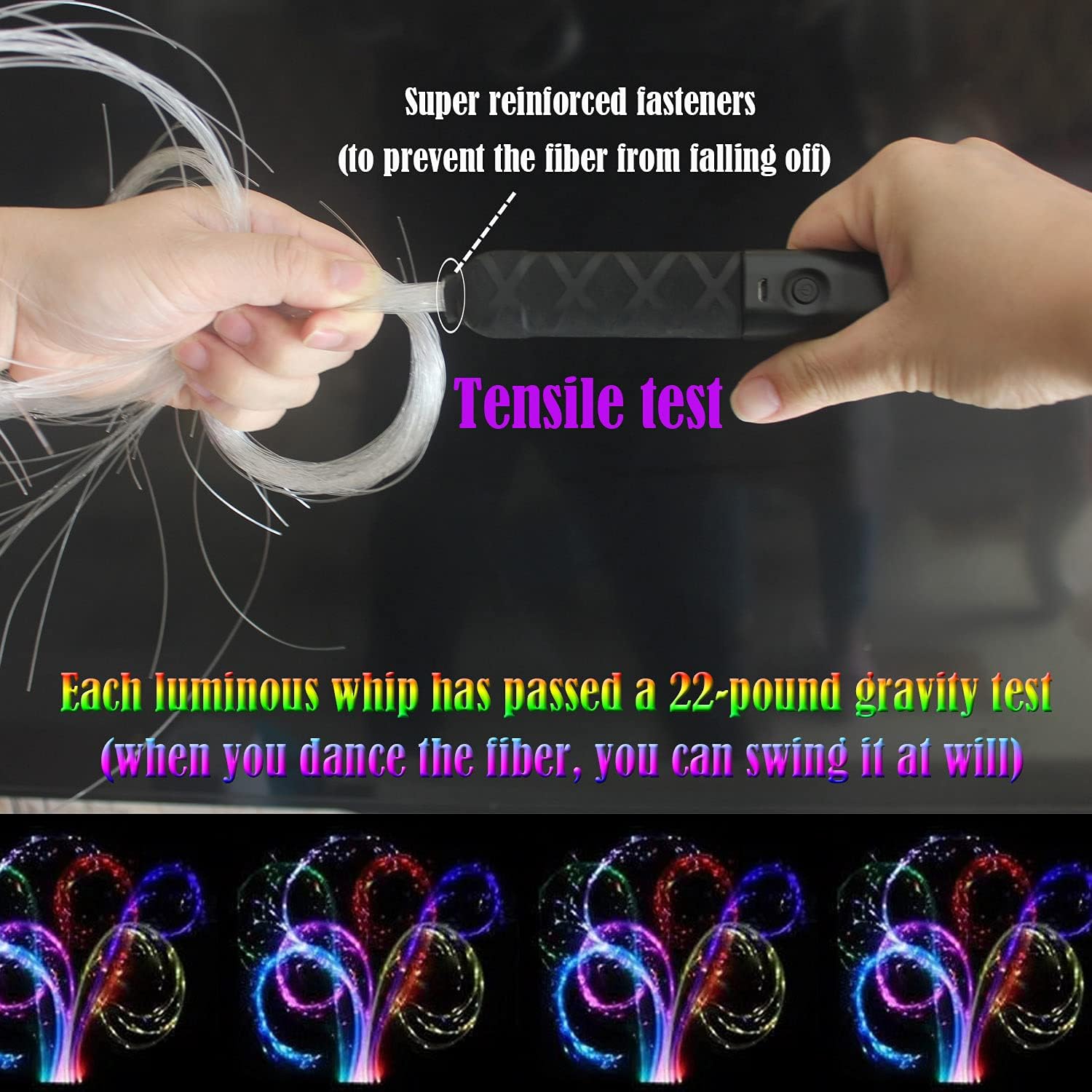 HDXY Disco Dance Whip Party Fiber Optic Whip 6ft led Rechargeable 7 ...