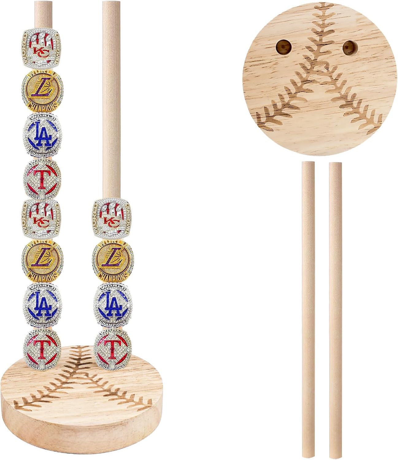 Amazon.com : FSHJZHHLABC 2 Wooden Sticks Baseball Ring Holder,Wooden ...