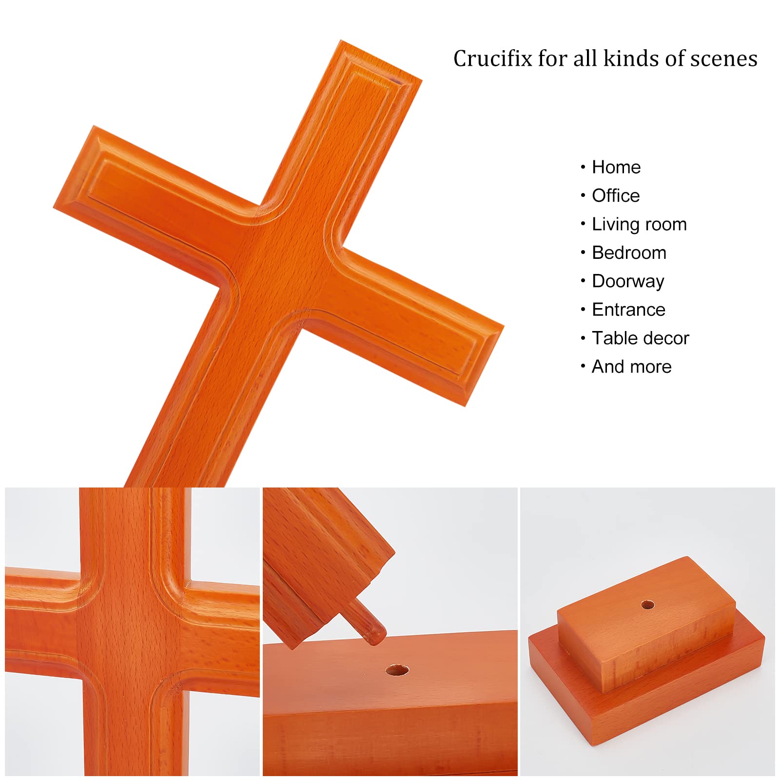 WEBEEDY Wooden Standing Cross Crucifix Cross with Detachable Stand ...