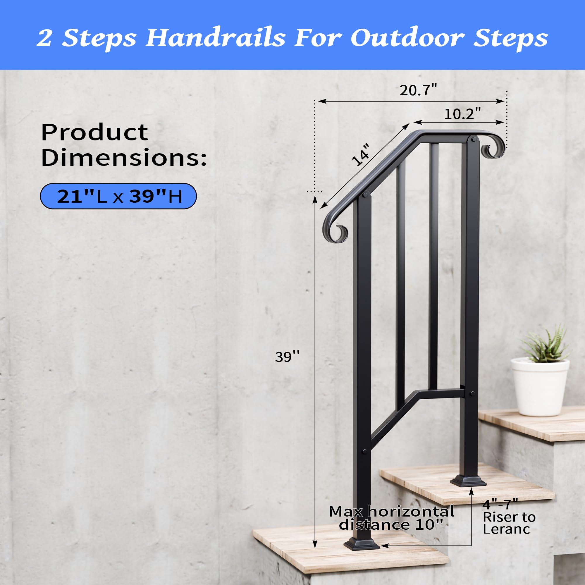 Snapklik.com : 2 Step Handrails For Outdoor Steps, Fit 1 Or 2 Steps ...
