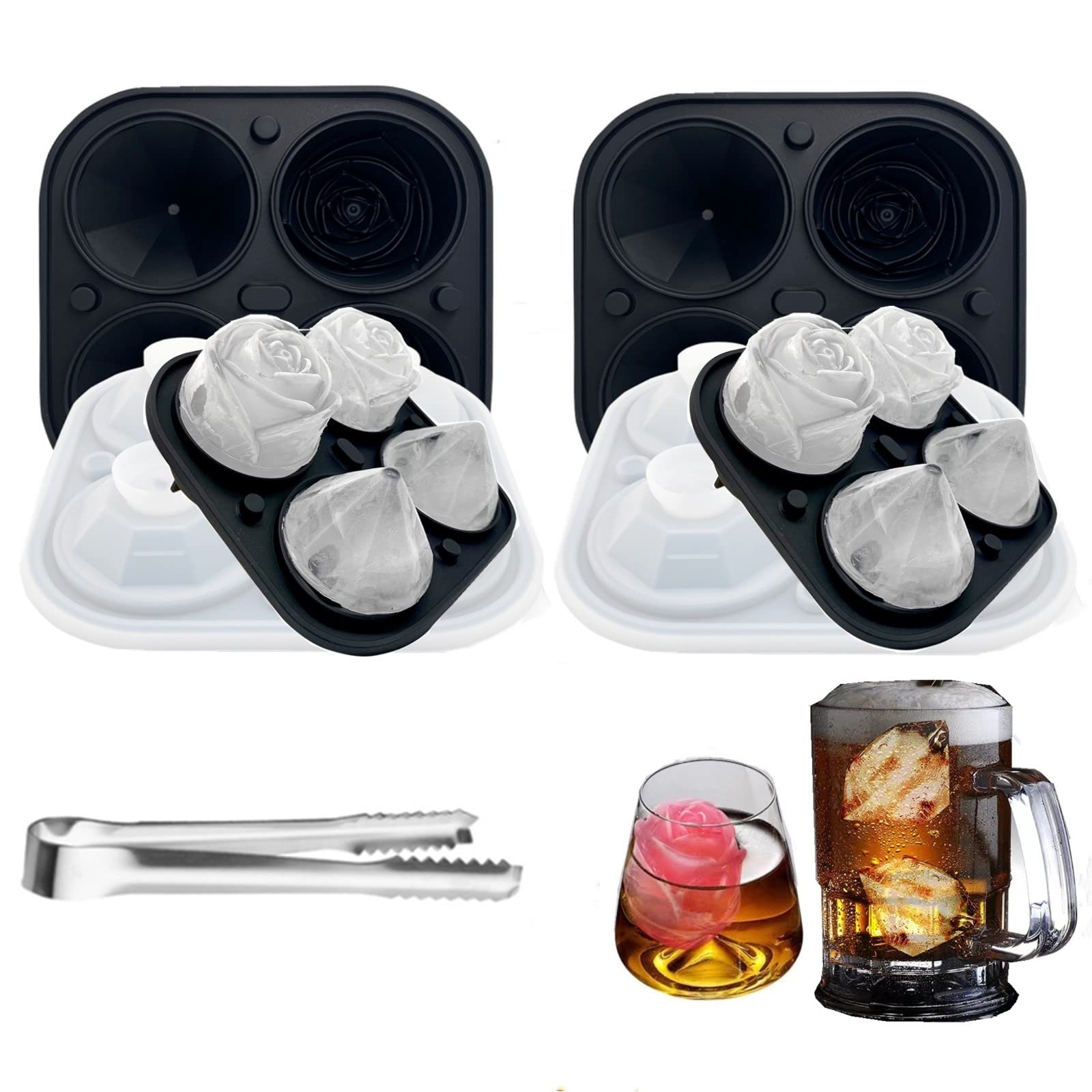 Ice Tray Silicone Ice Cube Tray Rose Ice Mold Diamond Ice Cube Molds ...