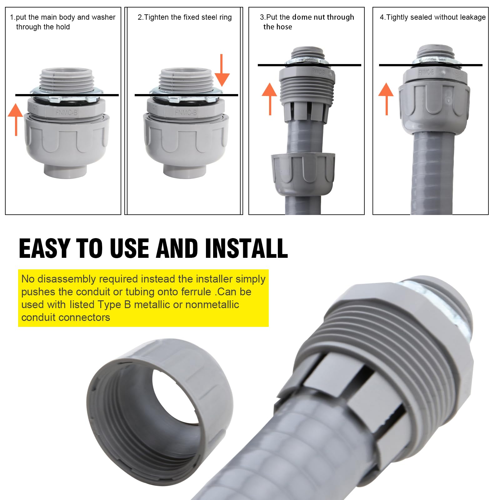 Snapklik.com : 1/2 Inch Flexible Conduit Liquid Tight Connector Nonmetallic Liquid Tight ...