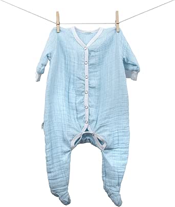 Amazon.com: Organic 100% Muslin Cotton Baby Blue Long Sleeve Footie (0 ...