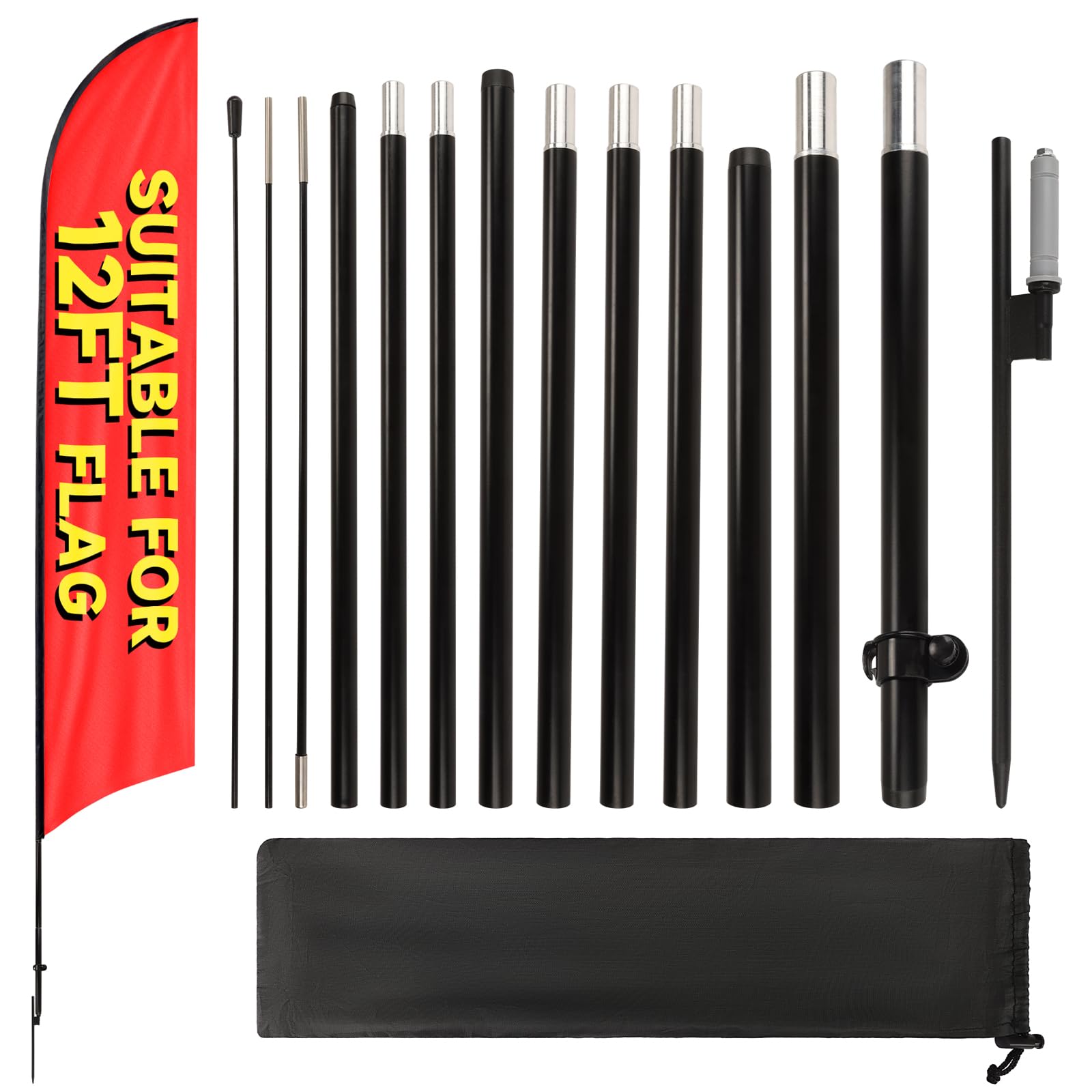 Amazon.com : 1 Sets 14FT Heavy Duty Feather Flag Pole Kit for 12FT ...