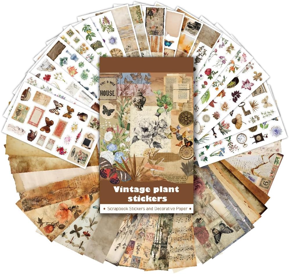 Amazon.com: 180pcs Vintage Scrapbook Paper Stickers Label Stickers Set ...