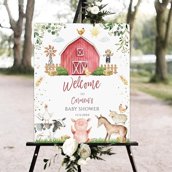 Amazon.com : Generic Baby Shower Sign, 12" x 18" Rustic Farm Animals ...