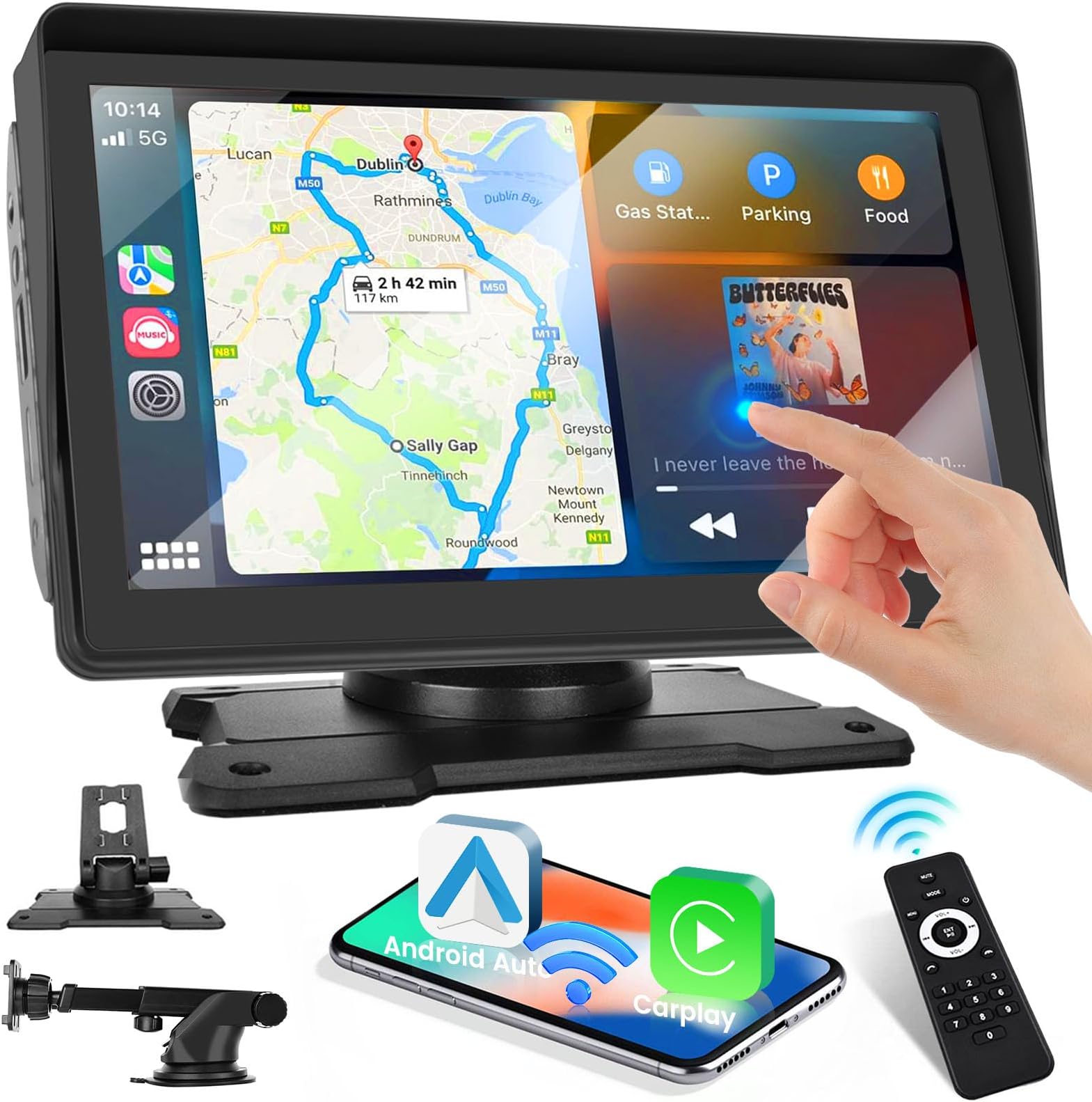 Hikity 7 Inch Portable Car Stereo with Wireless Apple Carplay Wireless ...