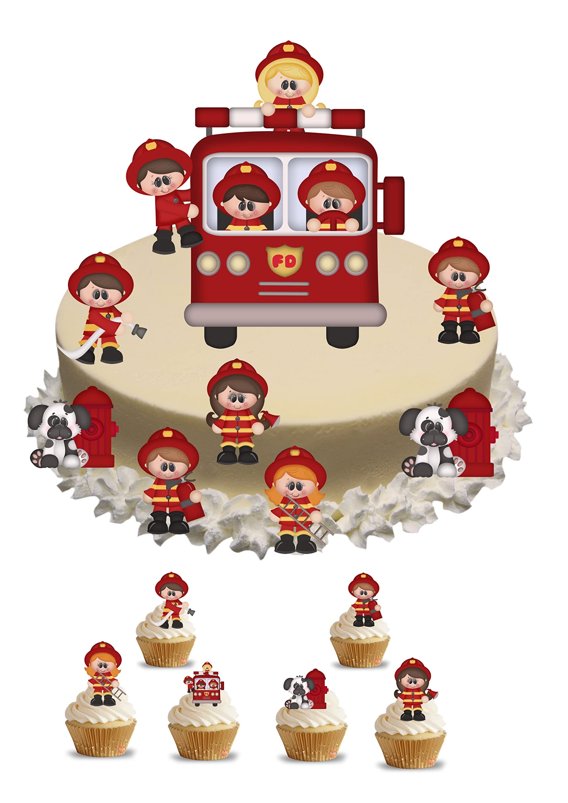 edible Fireman Firemen Fire Engine Stand Up Scene Made from Edible ...