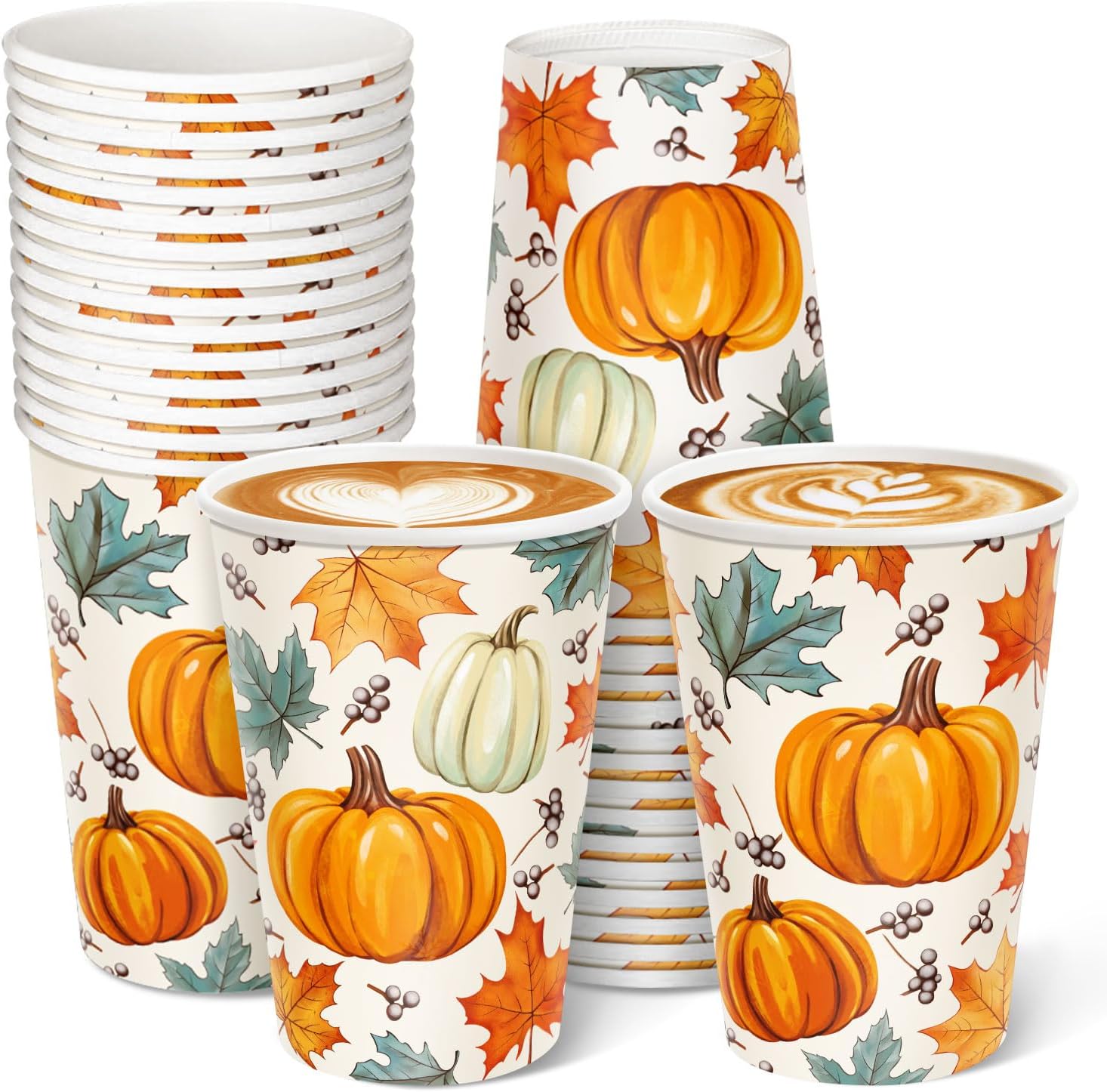 Amazon.com: 50Pcs Fall Disposable Coffee Cups 16oz Maple Leaf To Go ...