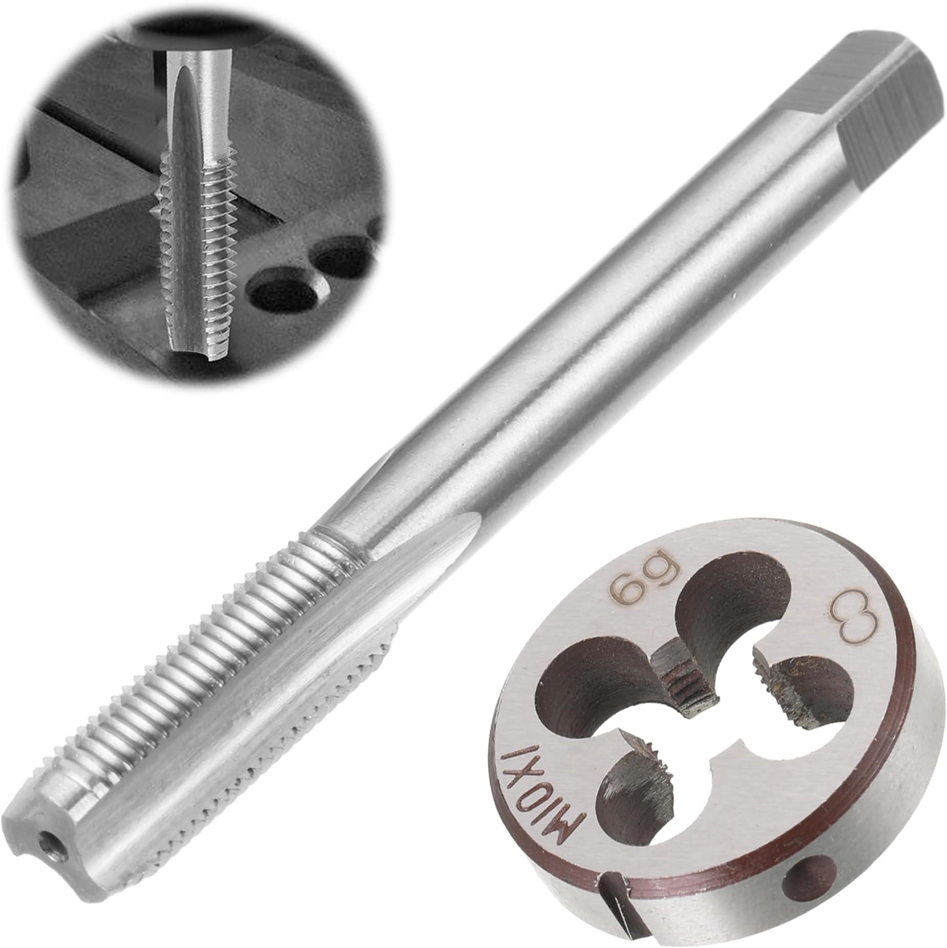 Saipor M10 X 1 Metric Tap and Die Set M10 x 1.0mm HSS Straight Fluted ...