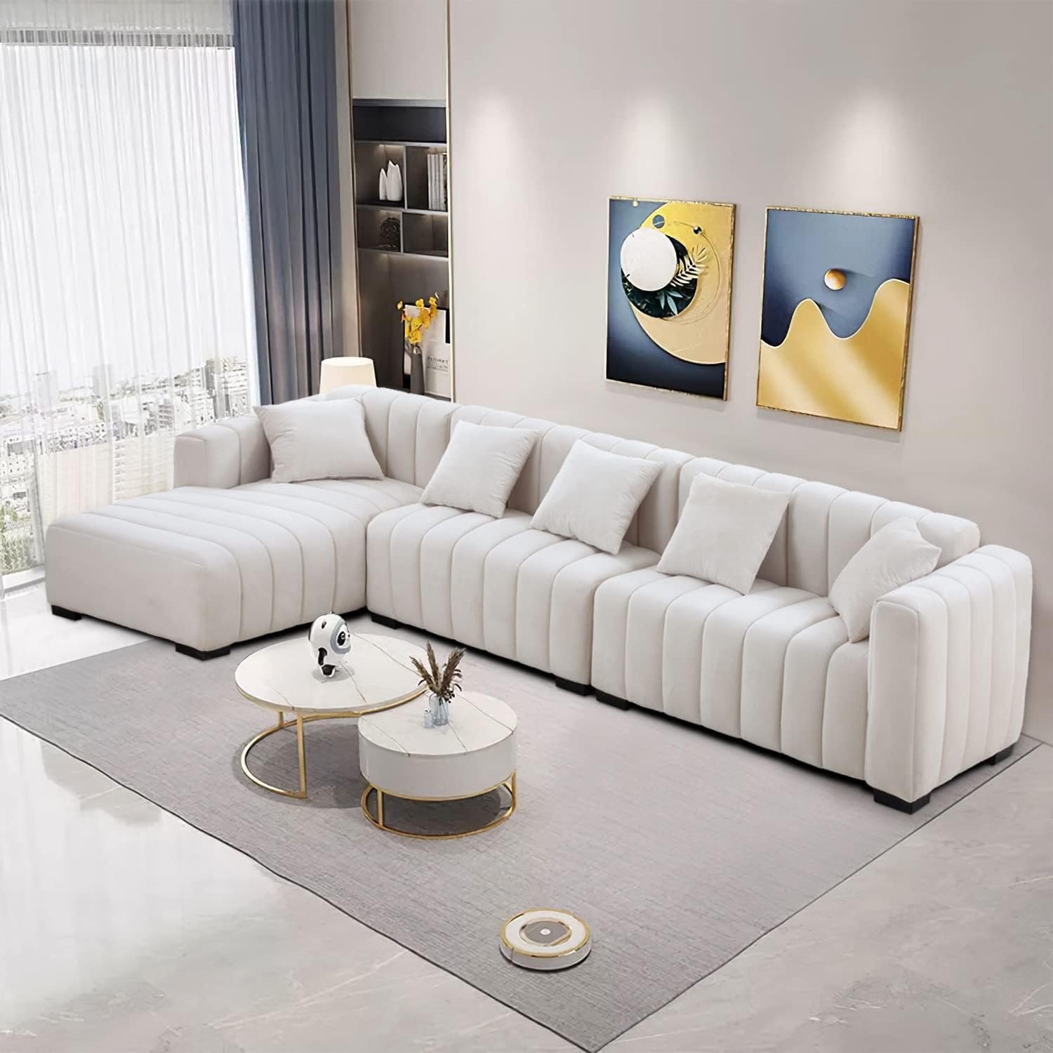 Amazon.com: Accent Sofa Couch with Left Chaise,Vertical Channel Tufted ...