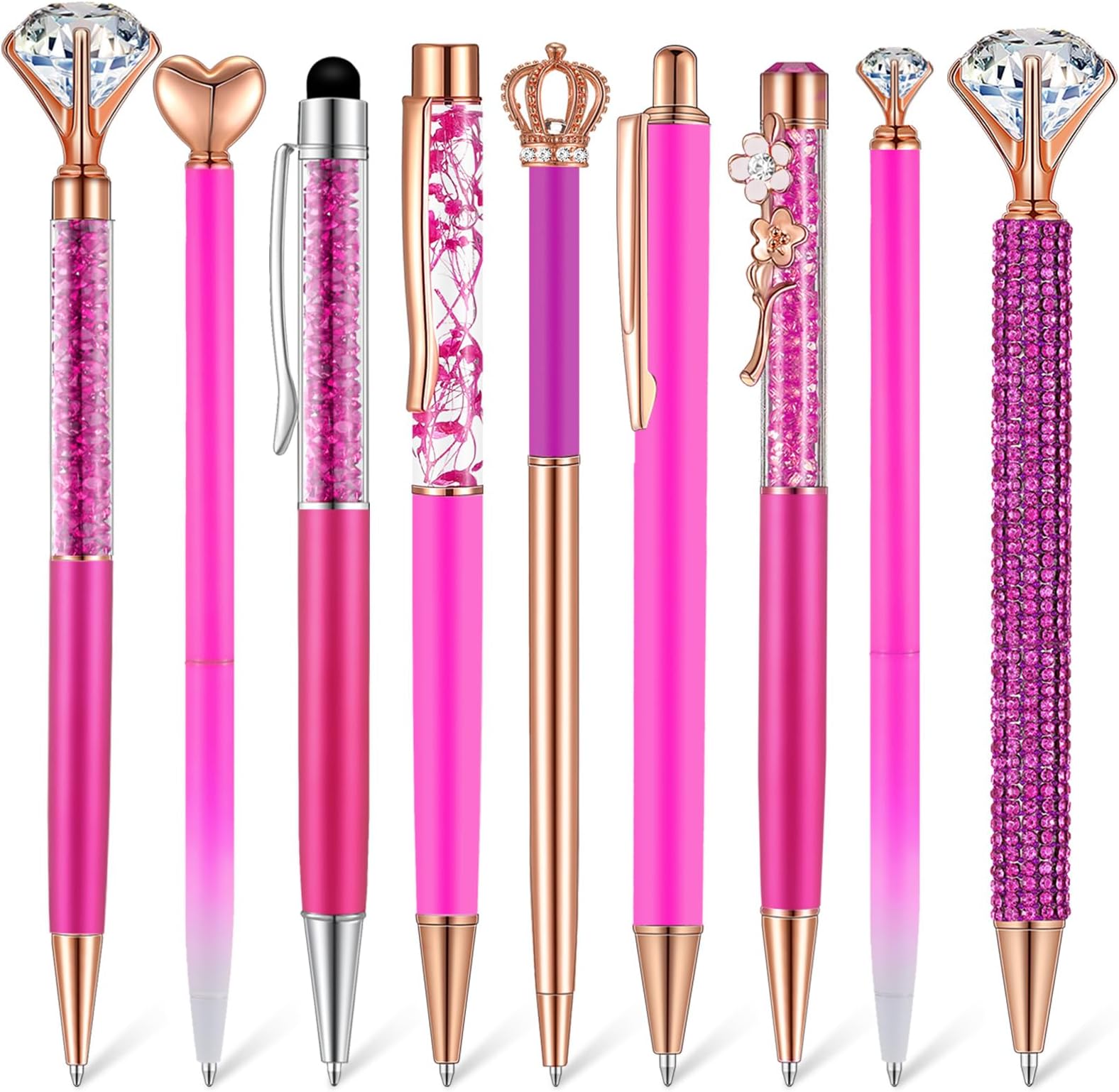 Amazon.com : Yaomiao 9 Pcs Ballpoint Pens Set for Women Metal Crystal ...