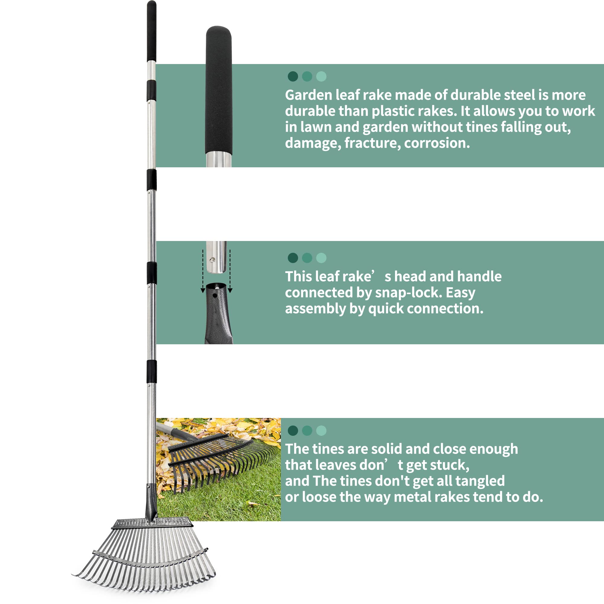 Snapklik.com : TONAHUTU 65 Inch Long Leaf Rake, 8.5" Wide Small Garden ...