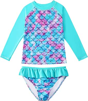 Amazon.com: AMZadenobe Girls Swimsuit Rashguard Set Two Piece Swimwear ...