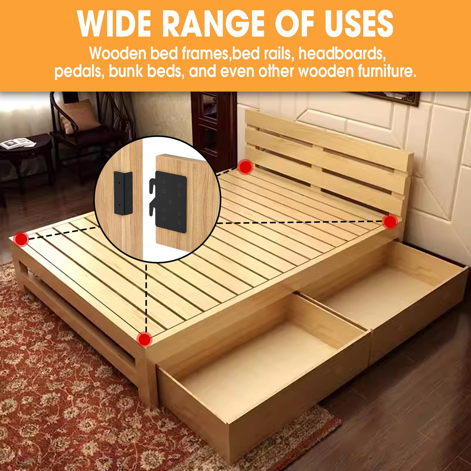 Snapklik.com : 4PCS Bed Frame Post Double Hook Slot Hardware Attachment ...