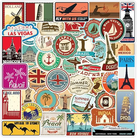Amazon.com: Travel City Sticker Pack of 100 Travel Map Stickers Famous ...