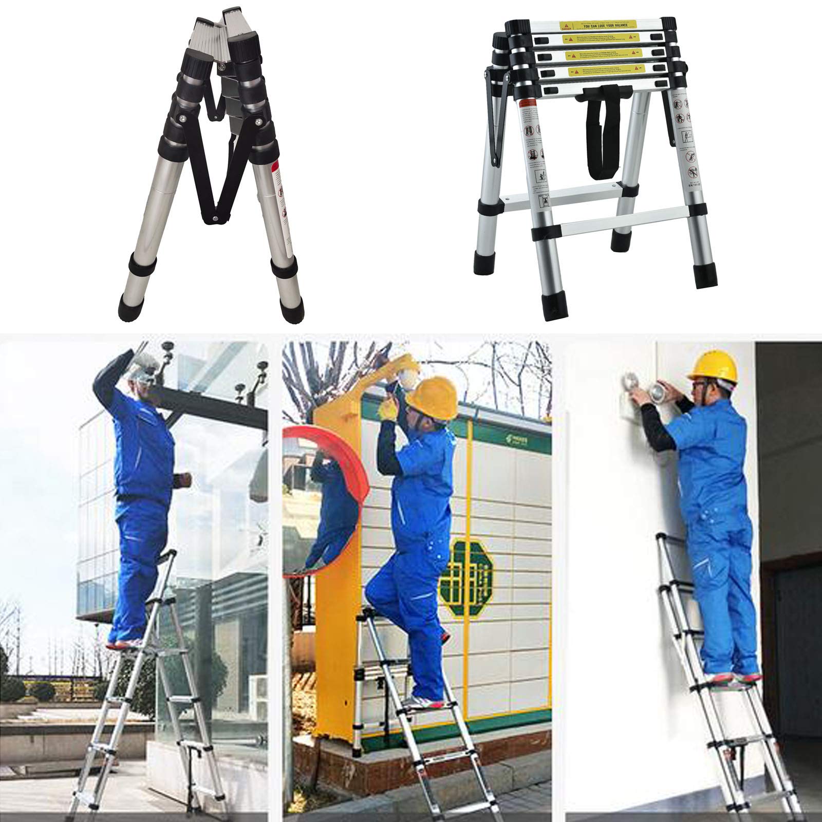 5+6 Step Ladder Aluminum 5.34FT Telescoping Ladder Lightweight Portable ...